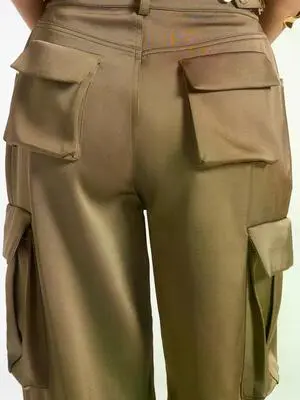 Manière De Voir Satin High Waisted Wide Leg Cargo Pants - Green
