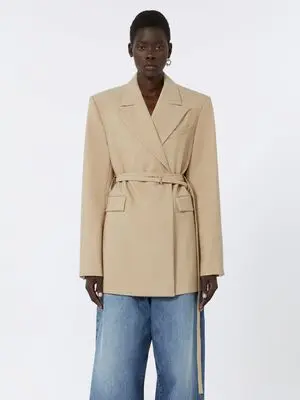 Max Mara Long Double-breasted Wool Blazer - Beige Shaded