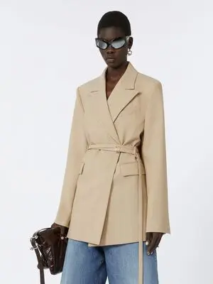 Max Mara Long Double-breasted Wool Blazer - Beige Shaded