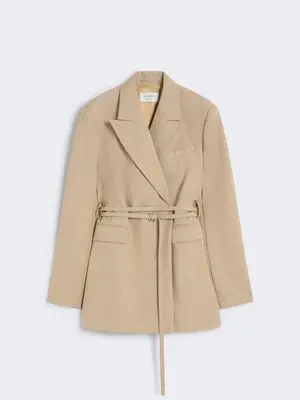 Max Mara Long Double-breasted Wool Blazer - Beige Shaded