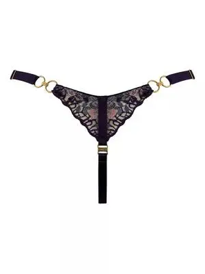 BORDELLE Amela Floral-lace Strap Thong - Purple