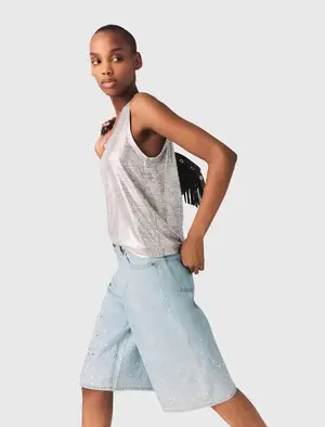 Maje Metallic Lamé Knit Sleeveless Tank Top - Silver