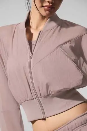 Alo Yoga Cropped Air It Out Bomber Jacket Taupe