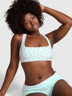 Pink Cotton Unlined Racerback Bralette - Print