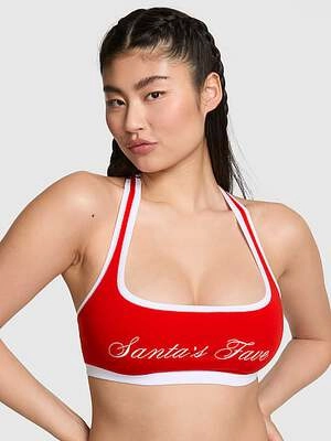 Pink Cotton Unlined Racerback Bralette - Red