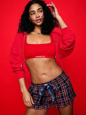 Pink Cotton Unlined Racerback Bralette Red