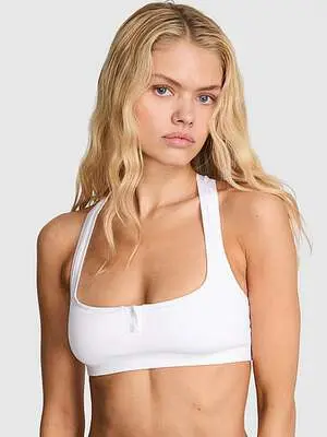 Pink Cotton Dorm Unlined Racerback Bralette - White,ivory