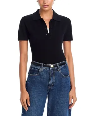 Aqua 100% Cashmere Polo Sweater - Black