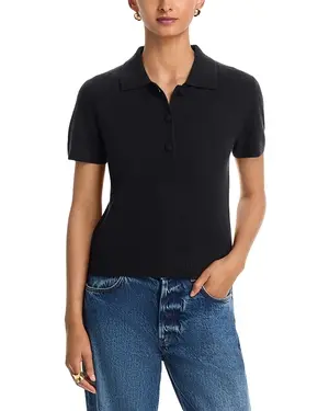 Aqua 100% Cashmere Polo Sweater - Black