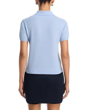 Aqua 100% Cashmere Polo Sweater - Chambray