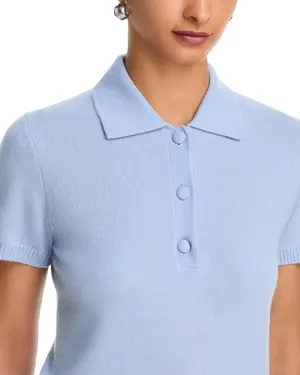 Aqua 100% Cashmere Polo Sweater - Chambray