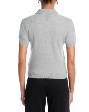 Aqua Cashmere Polo Sweater - Light Gray