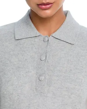 Aqua Cashmere Polo Sweater - Light Gray