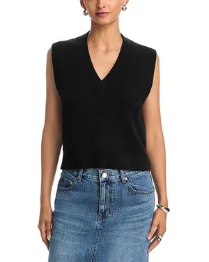 Aqua 100% Cashmere Brushed V Neck Sweater Vest - Black
