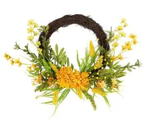 NORTHLIGHT Peonies Artificial Fall Harvest Twig Wreath 22 - One-color