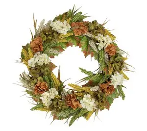 NORTHLIGHT Hydrangea Fall Harvest Twig Wreath 2 Unlit - One-color