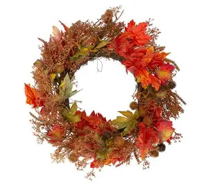 NORTHLIGHT 24' Harvest Maple Leaf With Berries Reath, Unlit - One-color