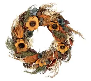 NORTHLIGHT Sunflower & Straw Fall Harvest Wreat 12' Unlit - One-color