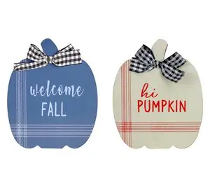 NORTHLIGHT Hi Pumpkin' & 'welcome' 8' Plaques -pc - One-color