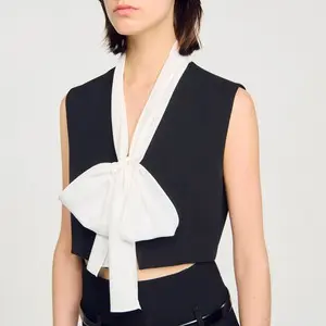Sandro Bow Neck Crop Top - Black