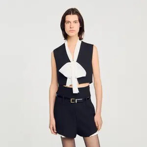 Sandro Bow Neck Crop Top - Black
