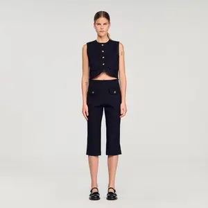 Sandro Decorative Buttoned Crop Top - Black