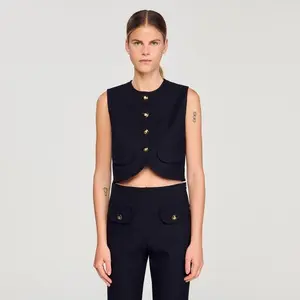 Sandro Decorative Buttoned Crop Top - Black