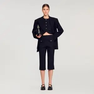 Sandro Decorative Buttoned Crop Top - Black