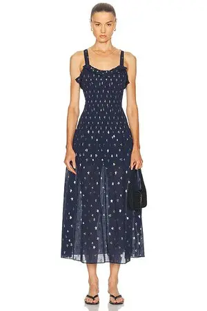 LoveShackFancy Hillaria Dress With Metallic Star Print