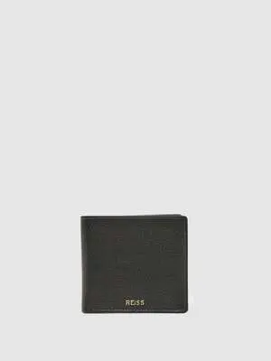 REISS Cabot Grained Leather Wallet - Chocolate