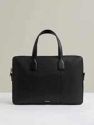 REISS Carlos Micro-grain Leather Briefcase - Black