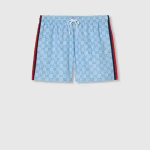 Gucci Printed Poplin Tech Swim Shorts With Pouch - Blue