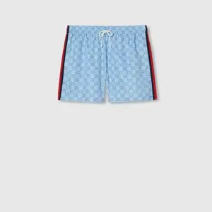 Gucci Printed Poplin Tech Swim Shorts With Pouch - Blue