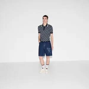 Gucci Gg Cotton Knit Jacquard Polo Shirt - Blue