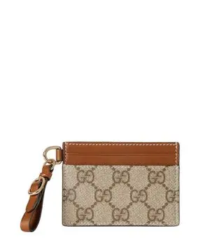 Gucci Gg Emblem Card Case With Strap Gg Canvas - Beige