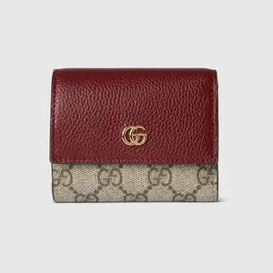 Gucci Bi-color Gg Marmont Mini Wallet Leather - Bordeaux