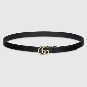 Gucci Gg Marmont Thin Leather Belt - Black