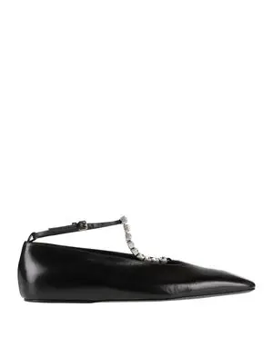 JIL SANDER Leather Ballet Flats With Crystal Embellishments - Black