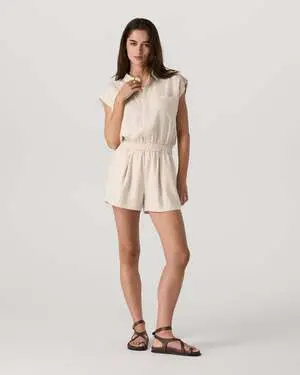 Vuori Trestles Twill Romper - Sand Dollar