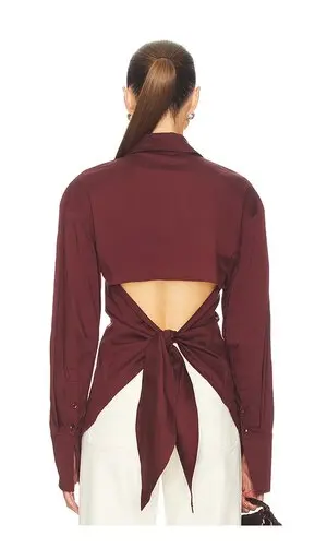 SIMONMILLER Loch Poplin Button Up Shirt With Open Back And Tie Detail - Brown