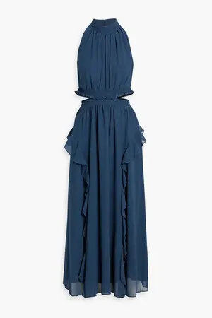 Diane Von Furstenberg Cutout Ruffled Chiffon Maxi Dress