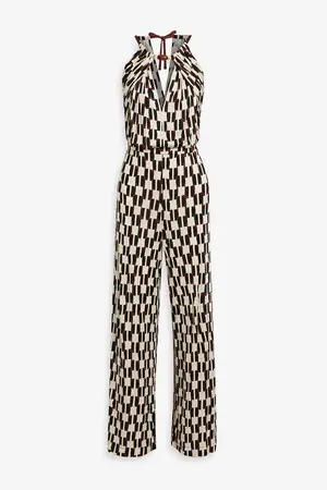 Diane Von Furstenberg Printed Stretch-jersey Wide-leg Jumpsuit - Brown