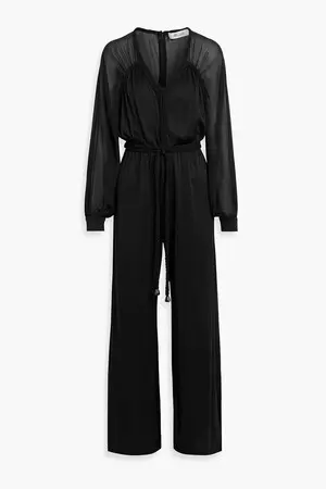 Diane Von Furstenberg Ophelia Chiffon And Jersey Wide-leg Jumpsuit - Black