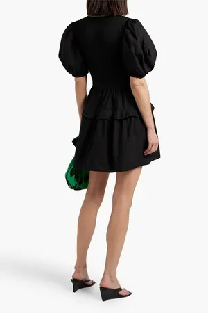 Ulla Johnson Tilda Ribbed Knit-paneled Poplin Mini Dress - Black