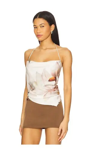 JULIET JOHNSTONE Printed Cowl Neck Halter Top