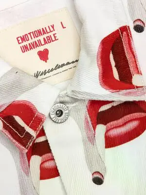 EMOTIONALLY UNAVAILABLE Smoking Lips Print Denim Jacket