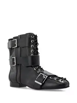 GANNI Buckled Lace-up Combat Boots