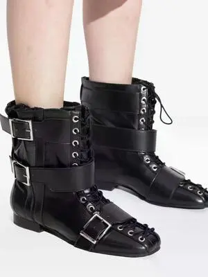 GANNI Buckled Lace-up Combat Boots