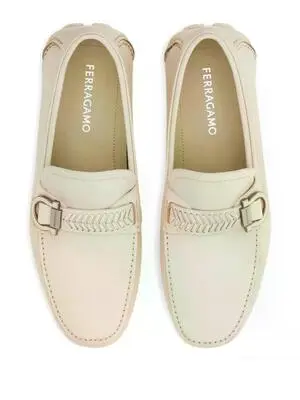 FERRAGAMO Woven-strap Gancini Ornament Loafers