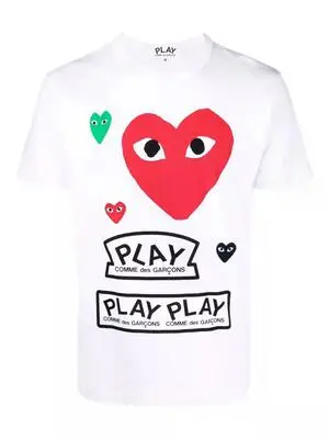 Play Comme Des Garcon Heart-print Cotton T-shirt - White